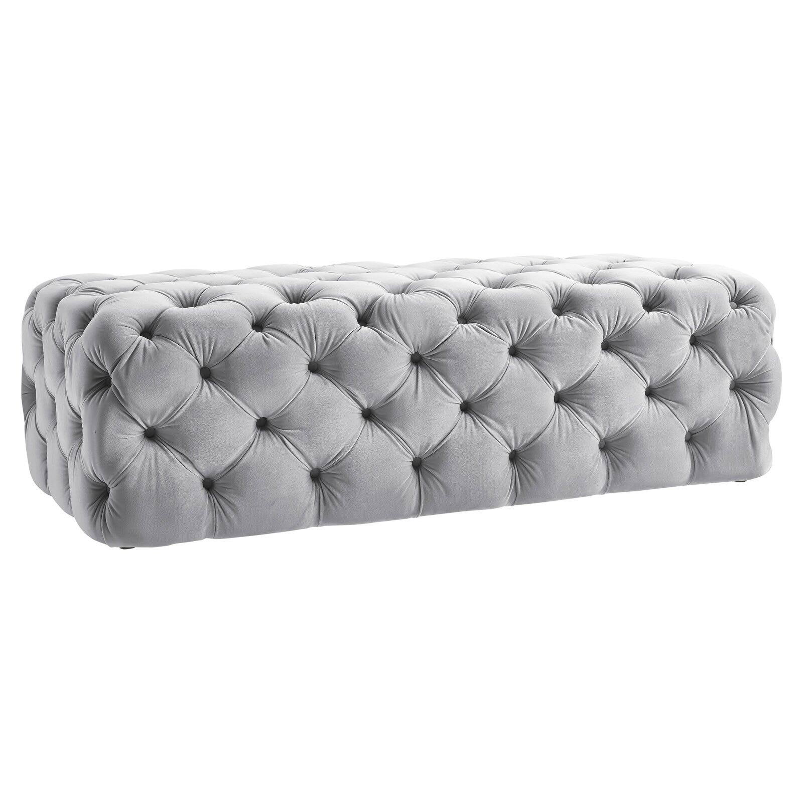 Kaylee Tufted Rectangular Jumbo Grey Velvet Ottoman by TOV Furniture ...