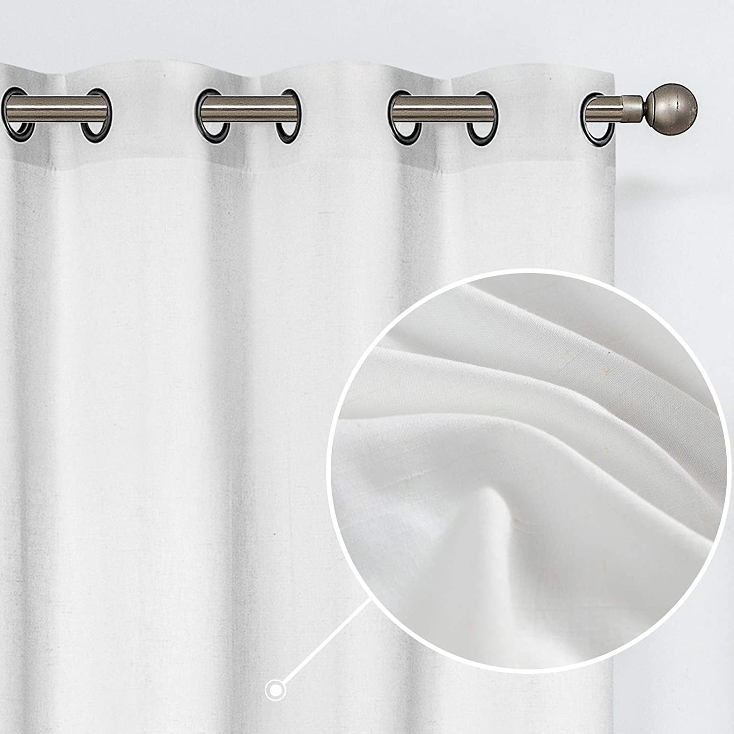 Vangao Linen Blended White Curtains Light Filtering Semi Sheer Curtains ...
