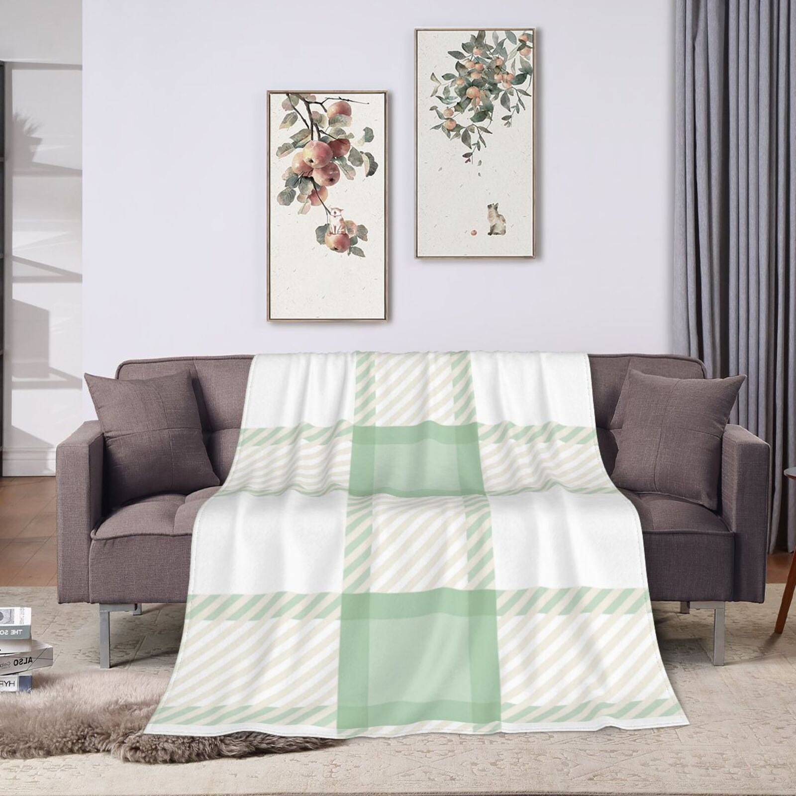 ZNDUO Green Stripes Plaid Texture Pattern Throw Blanket, Lightweight ...