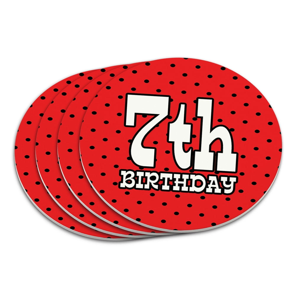 7th Seventh Birthday Red Black Polka Dots Coaster Set - Walmart.com