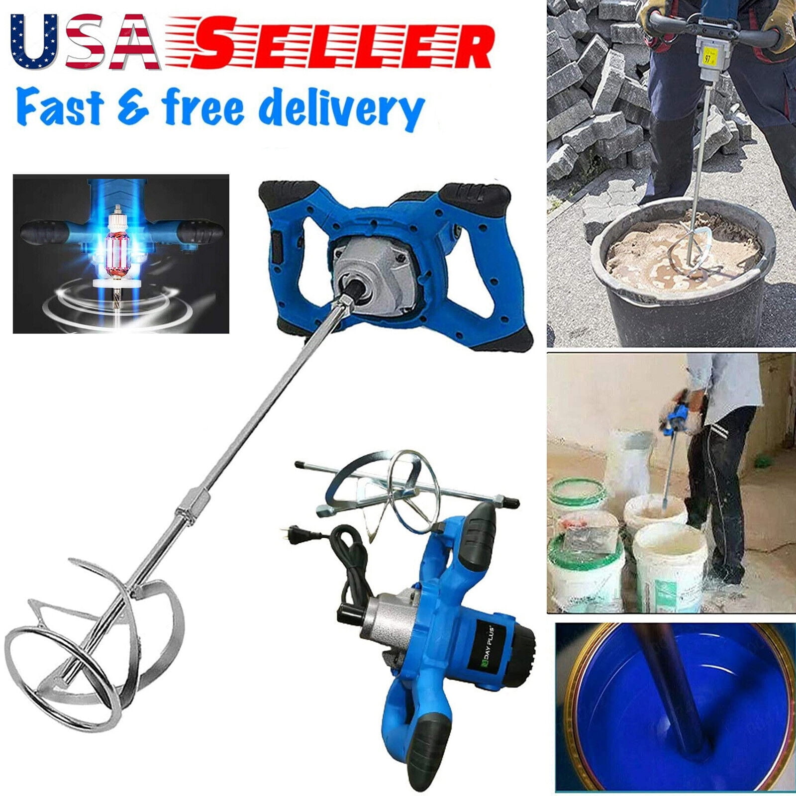 Bowoshen 2600W Portable Electric Concrete Cement Mixer Drywall Mortar 6 ...