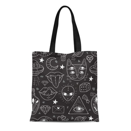 HATIART Canvas Tote Bag Black Weird and Freaky Alchemy Symbols Lovely ...