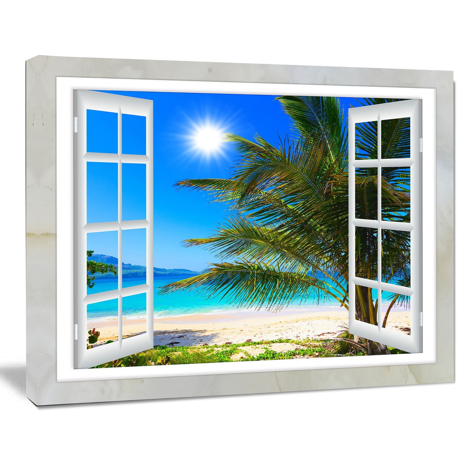 Click here for Designart Design Art Window Open To Beach With Pal... prices