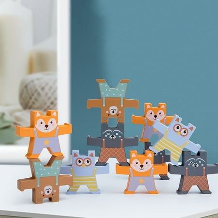 Cheers 12Pcs/Set Bear Shape Wooden Building Stacking Block Balance Kids ...