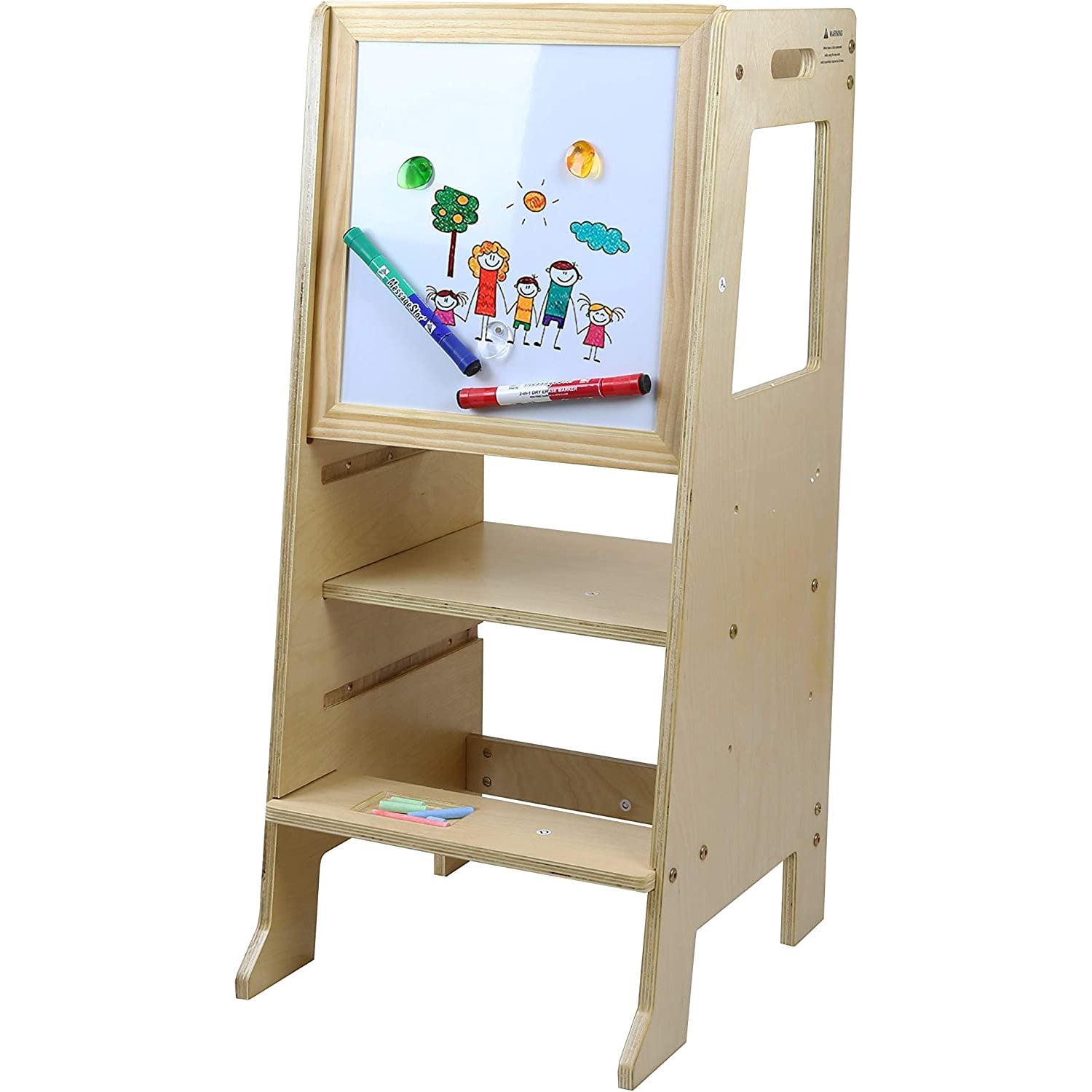 Height Adjustable Kids Kitchen Step Stool with Black and White Activity ...