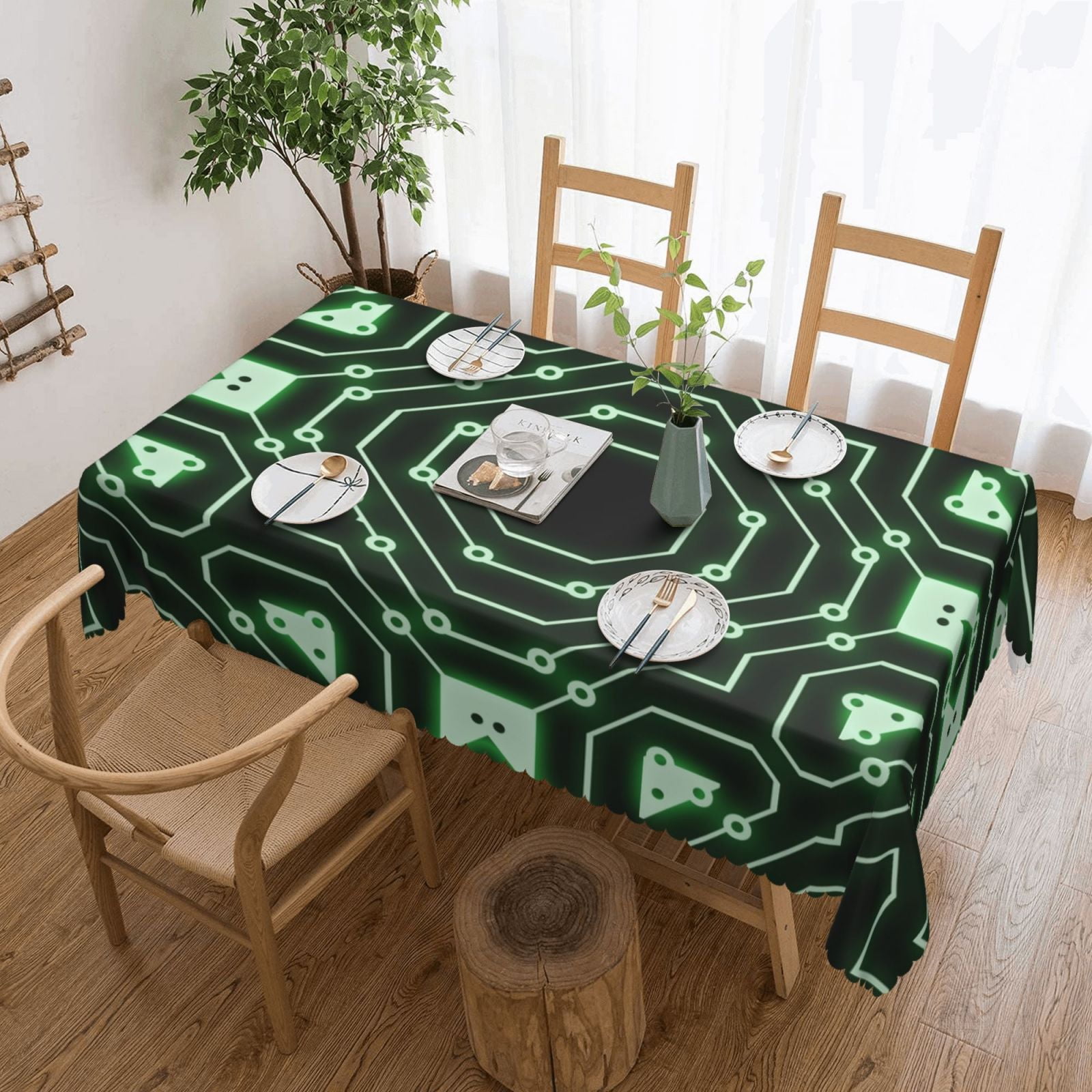 ZNDUO Rectangle Table Cloth, Green Chip Circuit Pattern Waterproof ...