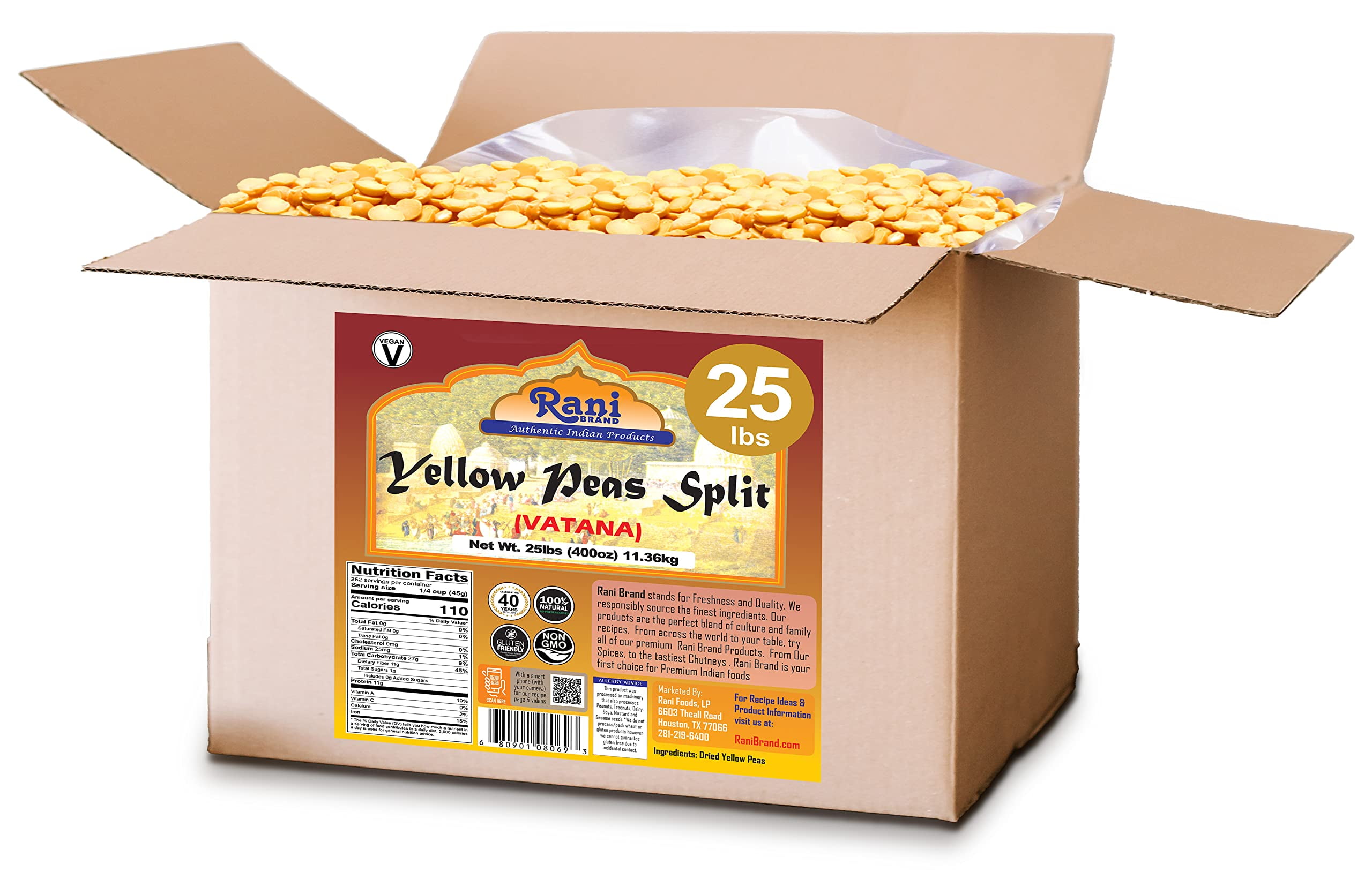 Rani Yellow Peas Split, Dried (Vatana, Matar) 400oz (25lbs) 11.36kg ...