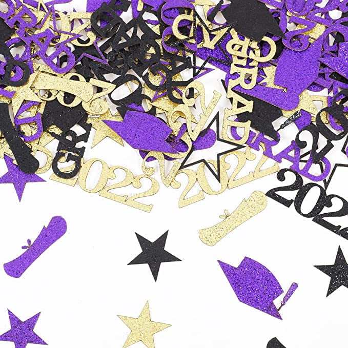 2023 Purple And Gold Graduation Confetti 200 Pcs Congrats Grad