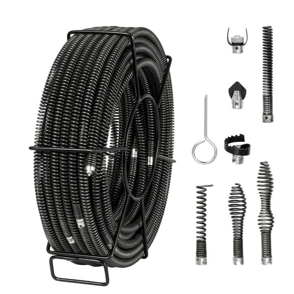 Drain Cleaning Cable 66 FT x 5/8 Inch, Sectional Drain Auger with 7 ...