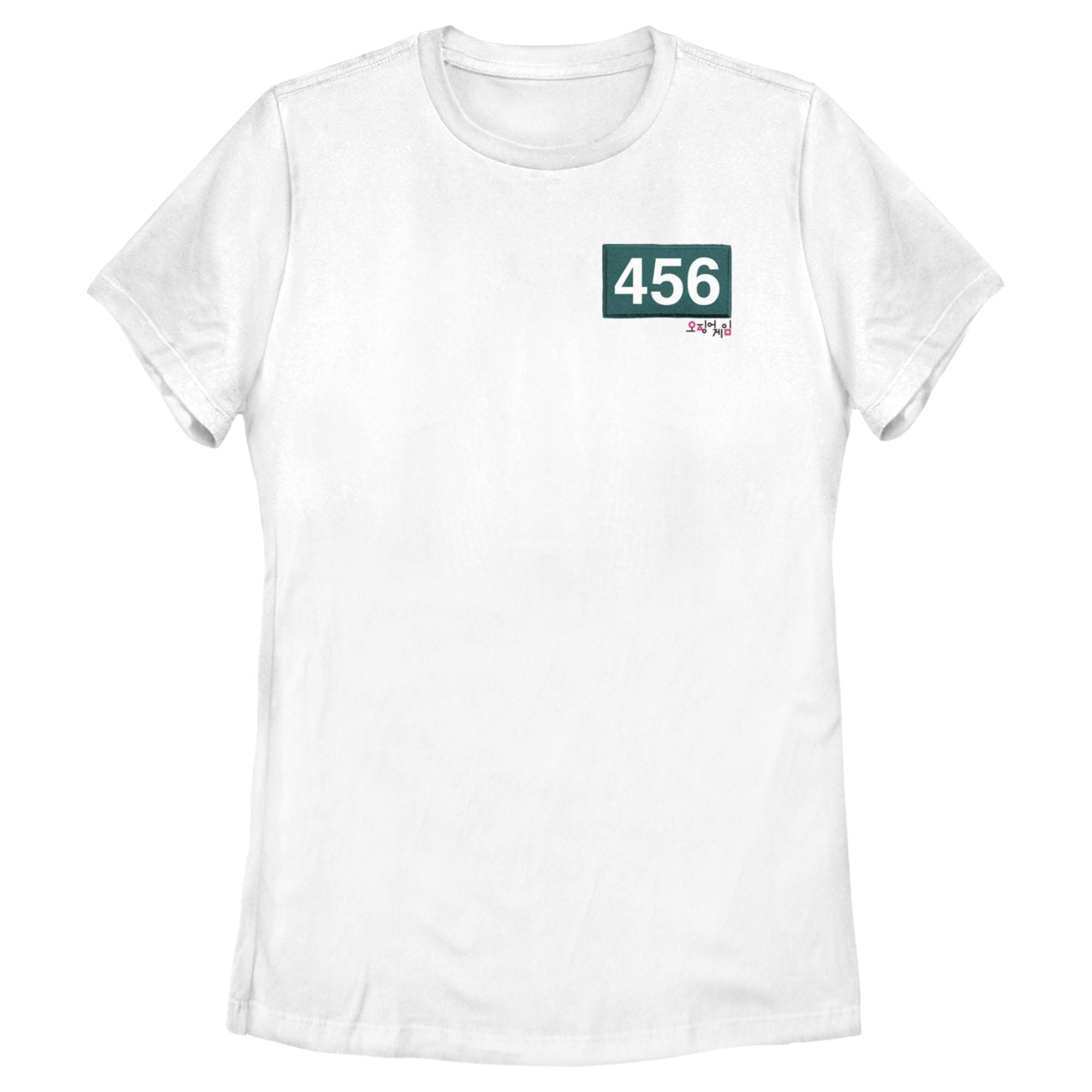 Click here for Womens Squid Game 456 Patch T-Shirt - White - X La... prices