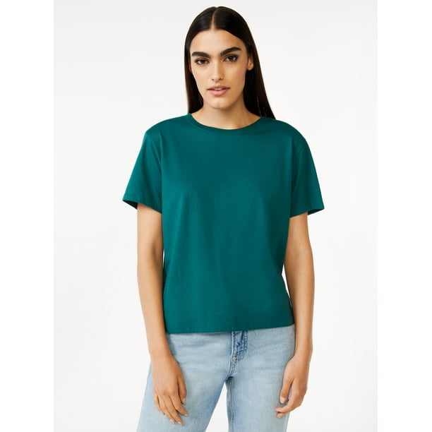 Free Assembly Women's Crop Box Tee with Short Sleeves, Sizes XS-XXXL ...