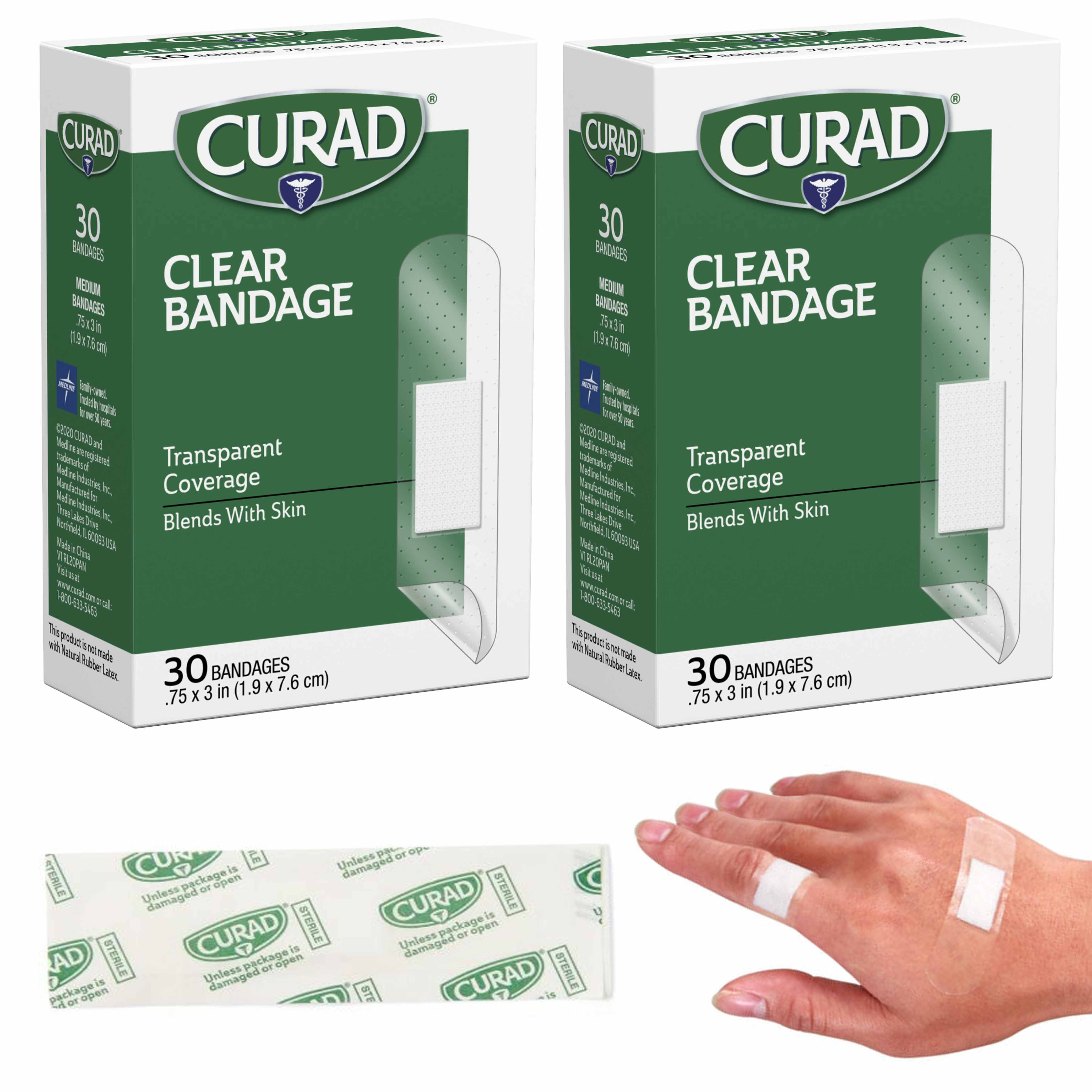 60 Ct Medium Size Clear Bandages Sheer Heal Wounds Cut Transparent ...