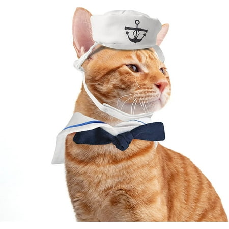 XBRW Cat Sailor Costume Small Dog Sailor Outfit Navy Cat Hat with Tie ...