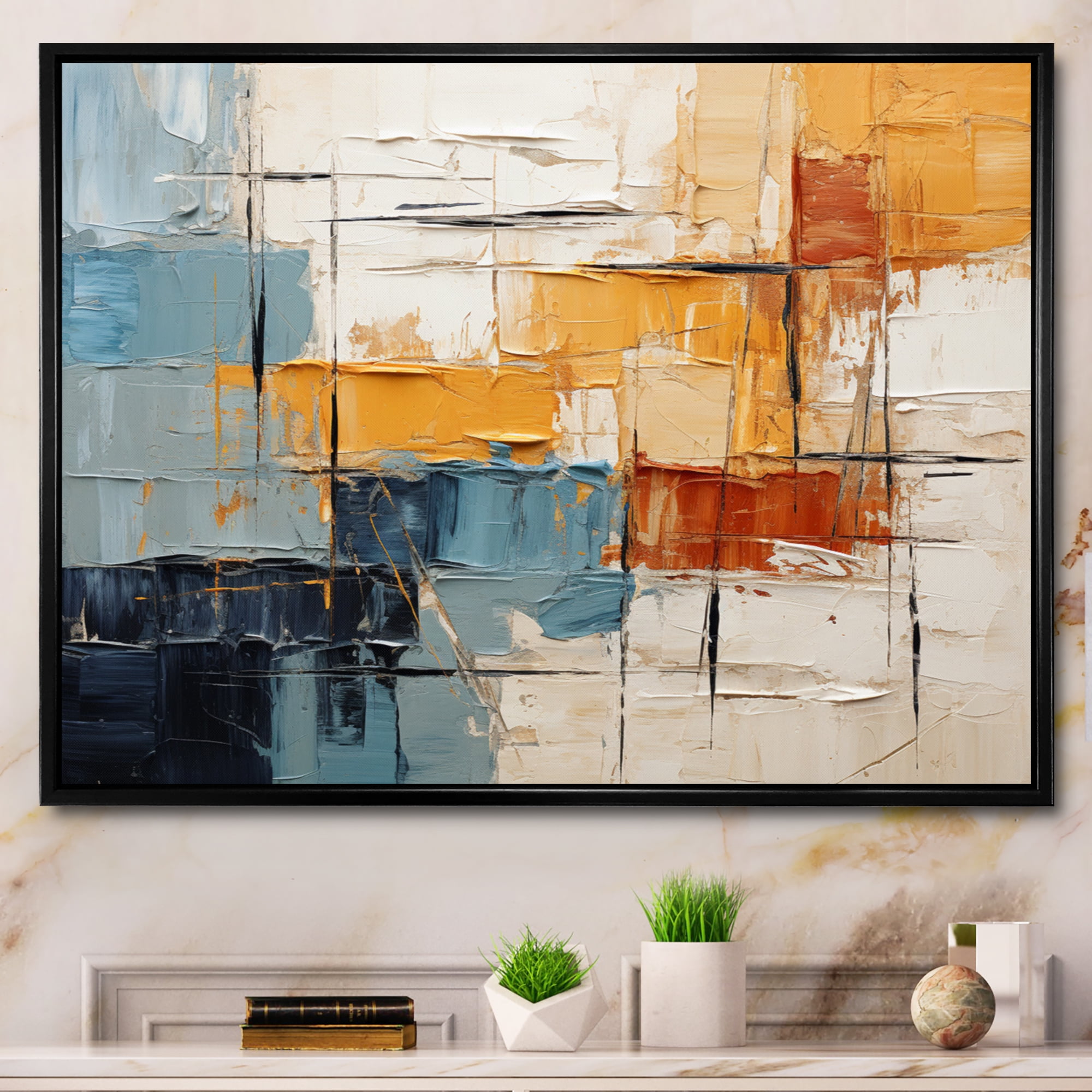 Designart Yellow Modern black framed wall art, Abstract Collages framed ...