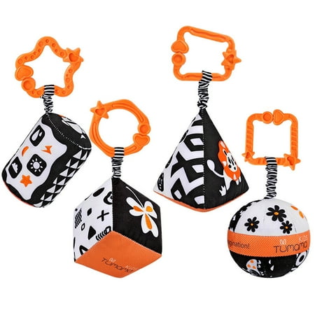 FanShow 4 High Contrast Toys Black and White Toy Rattle Baby Hanging ...