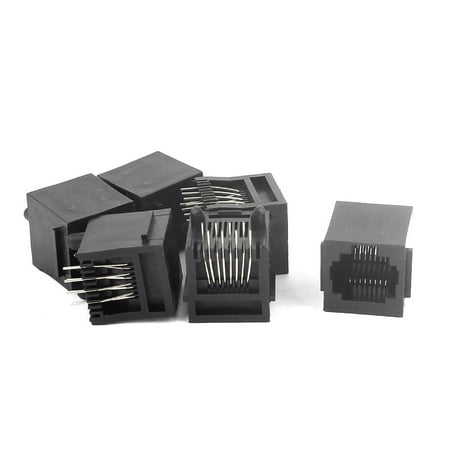 6 Pcs Black Unshielded 8 Pins RJ45 8P8C Modular PCB Jack Network Lan ...
