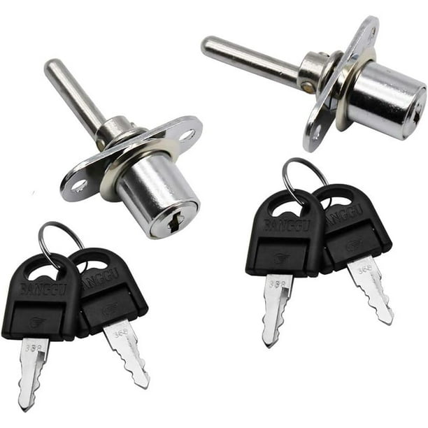 SHAR (Silver) 2 Pieces Drawer Lock with Key Plunger Plunger Lock with ...