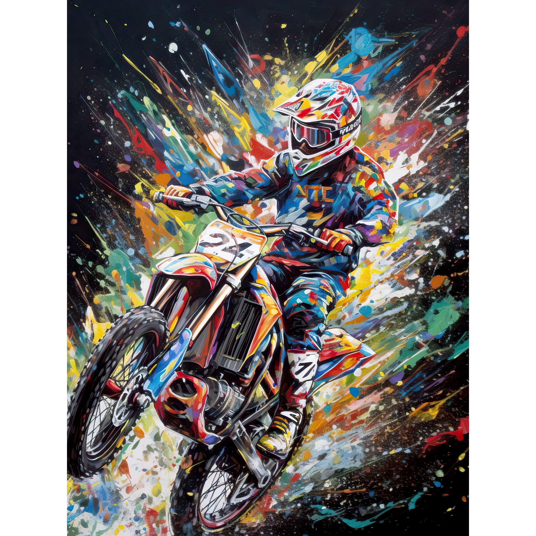 Motorcycle Motocross Rainbow Paint Splatter Art Large Wall Art Poster ...