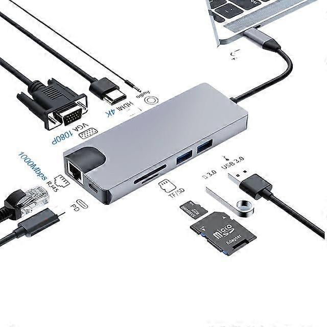 Adaptador de concentrador USB C 9 en 1 con HDMI 4K, VGA, Gigabit ...