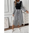 Black & White Striped Shirt Dress For Women, Collared Long Sleeve Midi ...