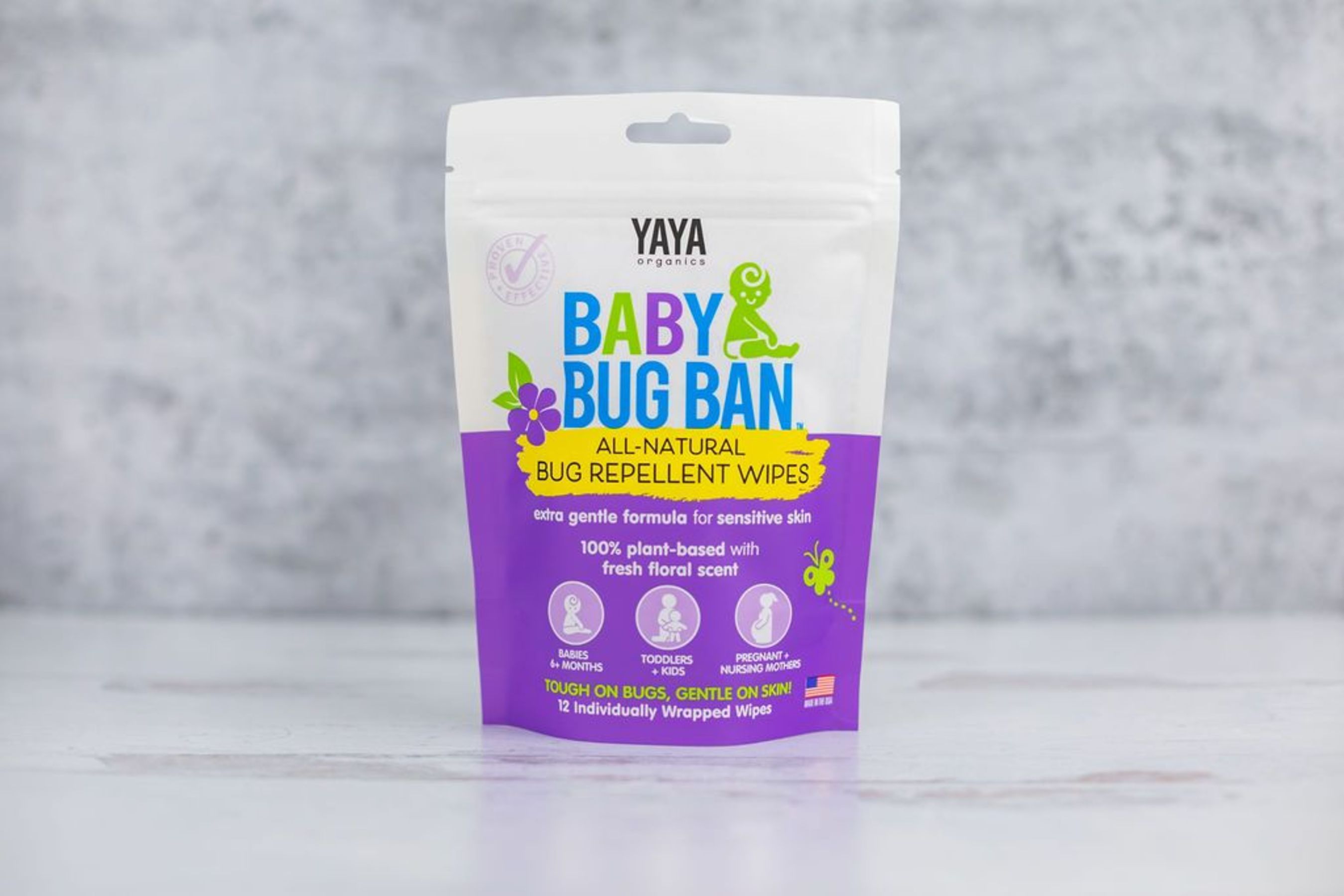 Baby Bug Ban All-Natural, Extra Gentle Bug Repellent Wipes- 12 unit bag