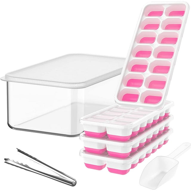 Ice Cube Tray with Lid and Ice Bucket, Silicone Ice Cube Trays for ...