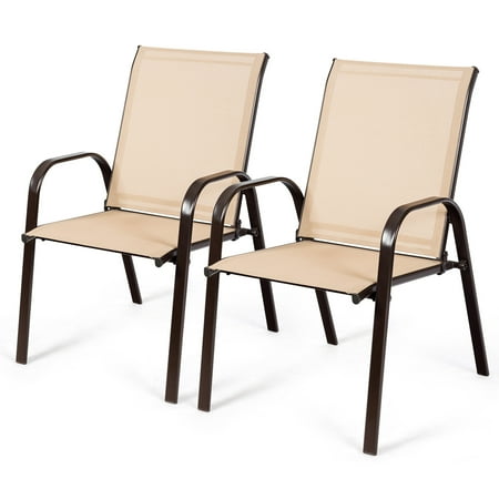 Gymax Set of 2 Patio Chairs Dining Chairs Garden Outdoor w/ Armrest ...