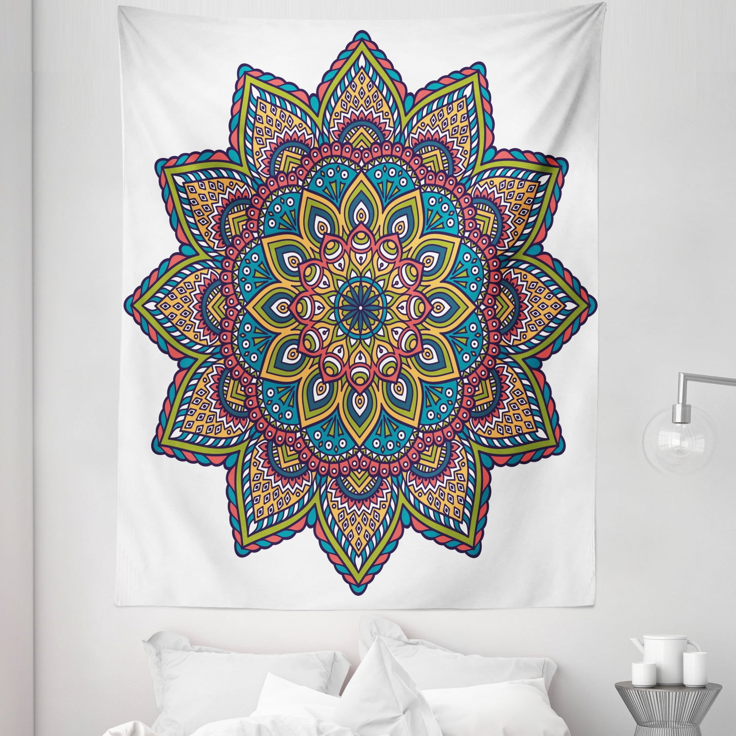 Mandala Tapestry, Design in Colorful Vivid Scheme with Floral Leaves ...