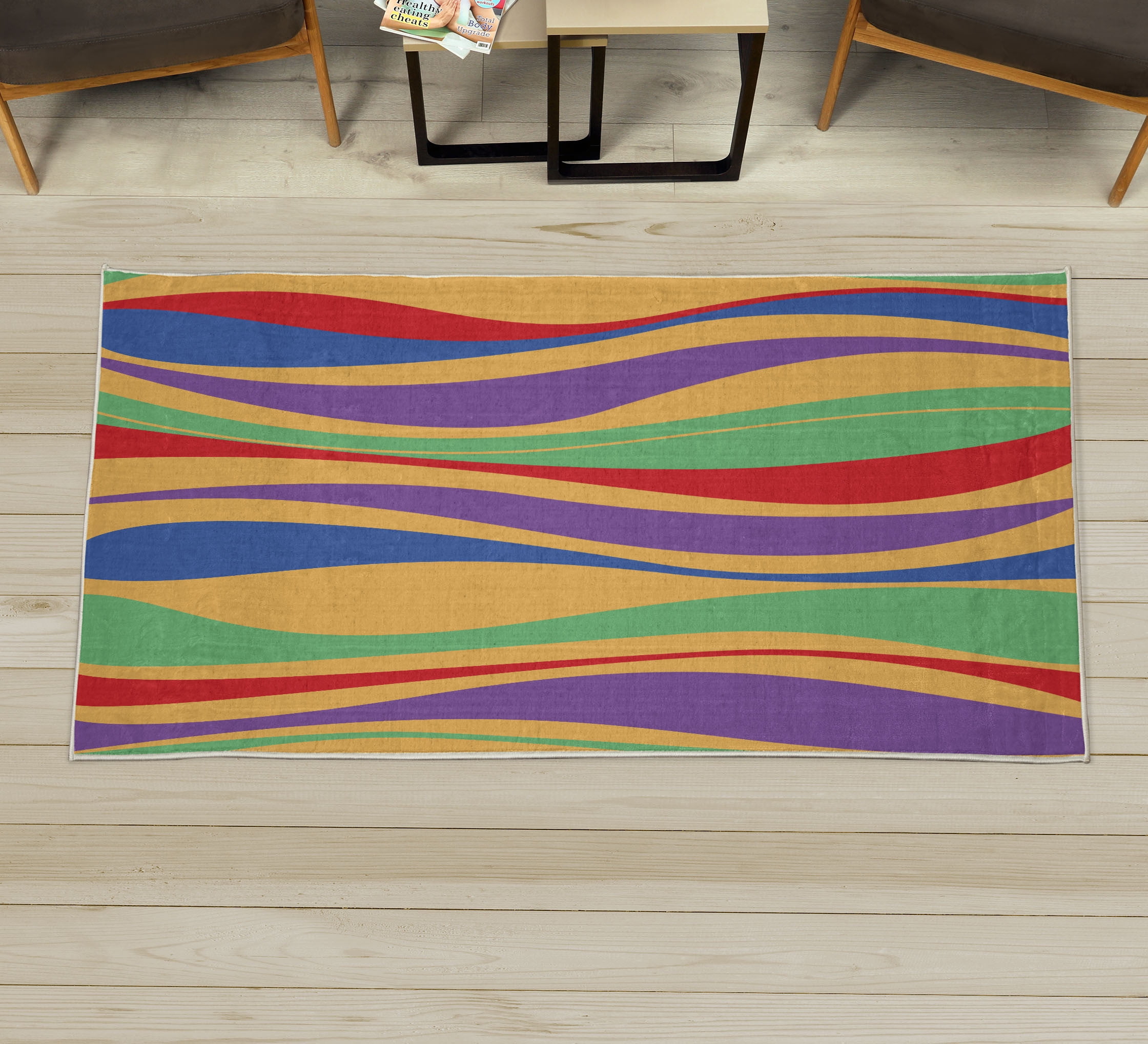 Vintage Decorative Rug, Retro Vibrant Stripes Funky Lines Design ...