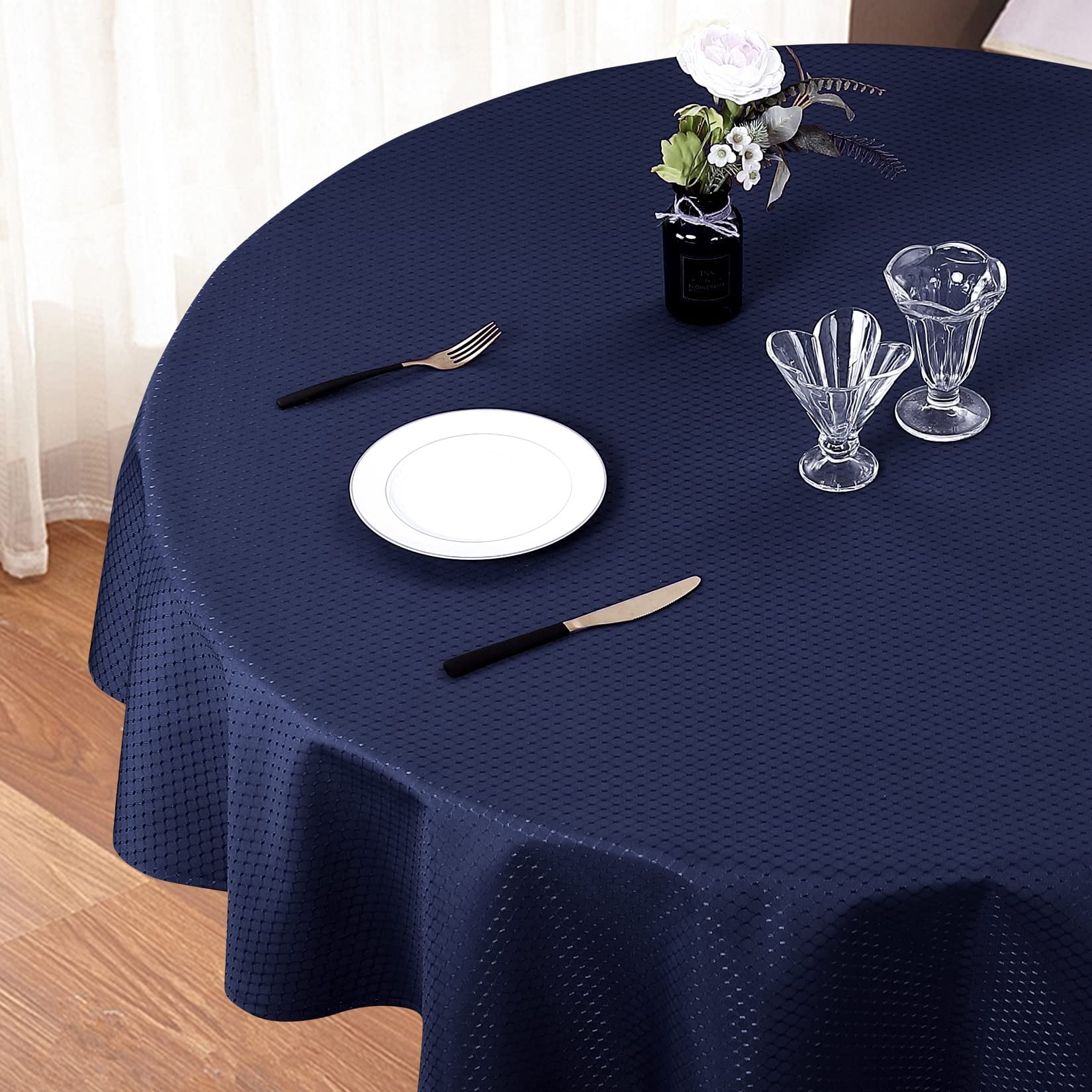 Waffle Weave Check Jacquard Tablecloth Round Table Cover Waterproof ...