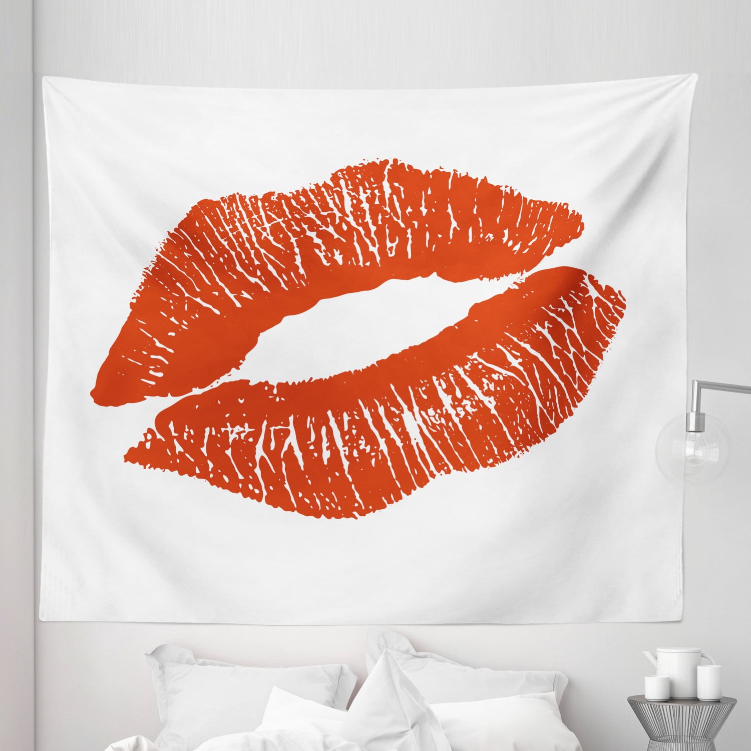 Kiss Tapestry, Print of Lips Mark on White Background Seductive Trace ...