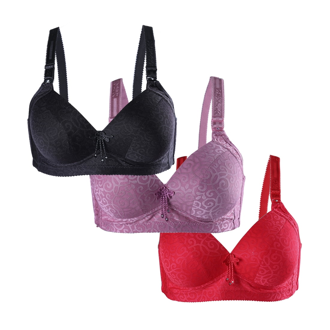Women Cozy Soft Smooth Basic Wirefree Bra 3PCS Plum+Black+Red 85C ...