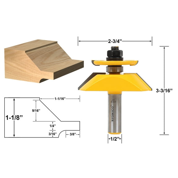 Yonico 3 Bit Raised Panel Cabinet Door Router Bit Set- Bevel- 1/2 ...