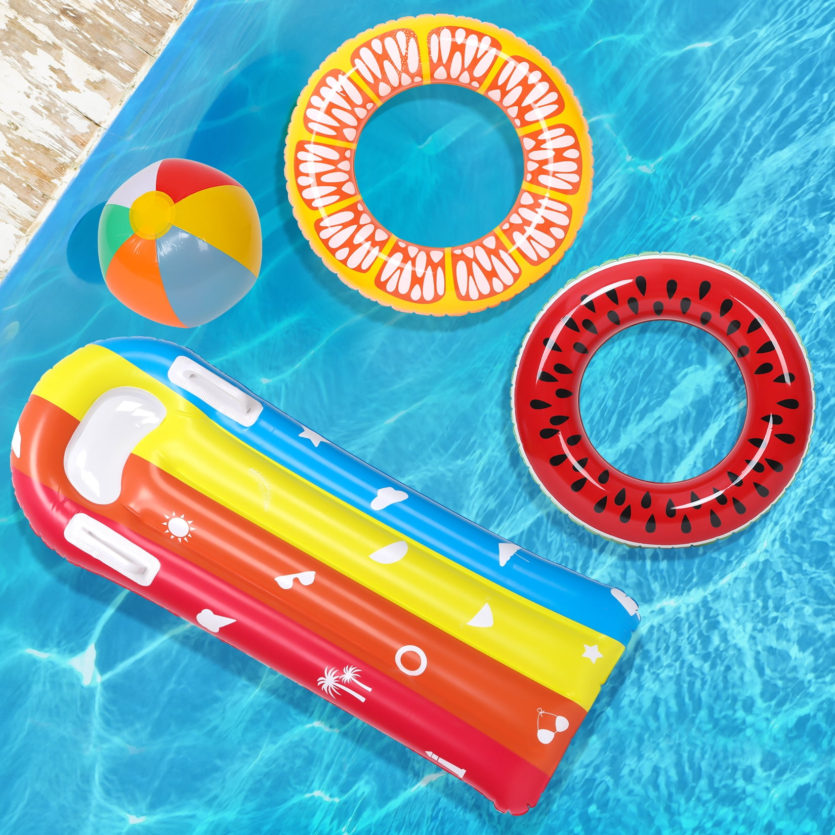 4 Pcs Pool Floats for Kids Inflatable Swimming Rings Fruit Pool Float ...