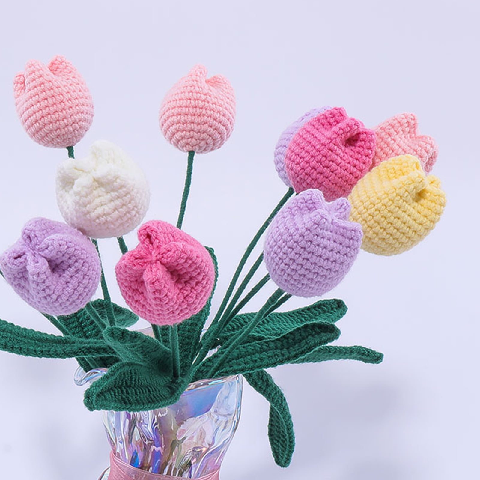 Dengjunhu 5PCS Multicolor Artificial Tulips Rose Flowers Knit Tulip ...