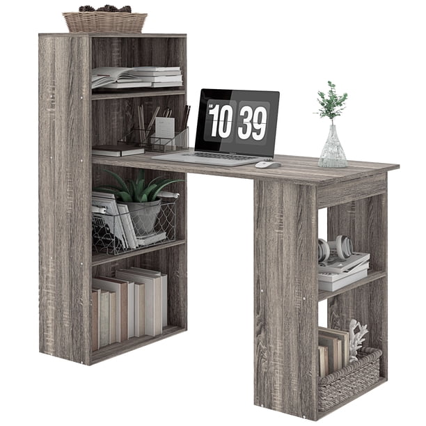 HOMCOM Modern Computer Desk with 6-Tier Storage Shelves for Home Office ...