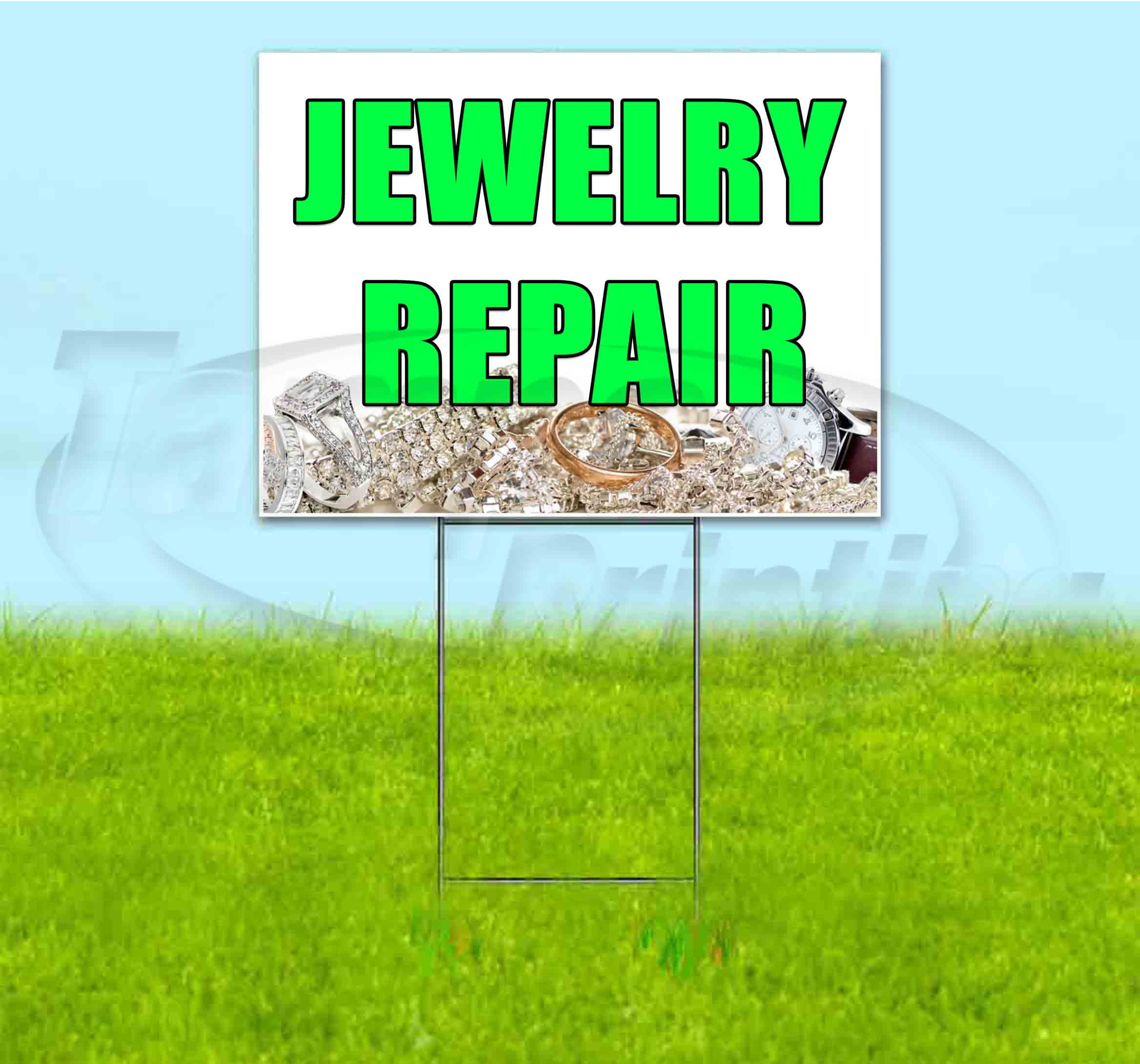 Jewelry Repair (18" x 24") Yard Sign, Includes Metal Step Stake ...