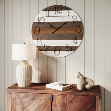 Marinela Round Wood Modern Farmhouse Wall Clock - Walmart.com