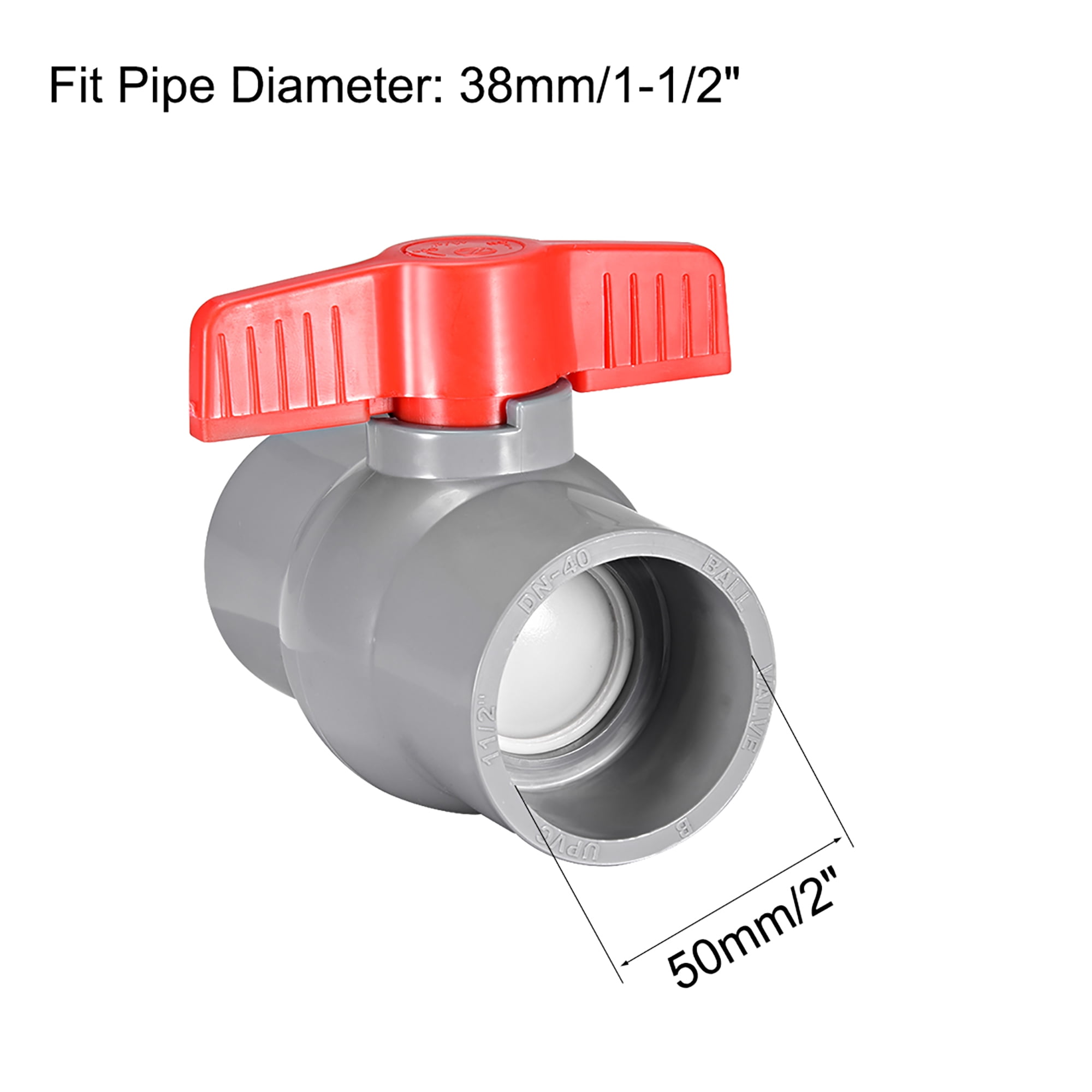 PVC Ball Valve Water Supply Pipe Knob Tap Faucet Slip Ends 1-1/2" Inner ...