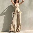 AGKIZG Women's Solid Color V Neck Button Front Top Linen Ruffle Hem ...