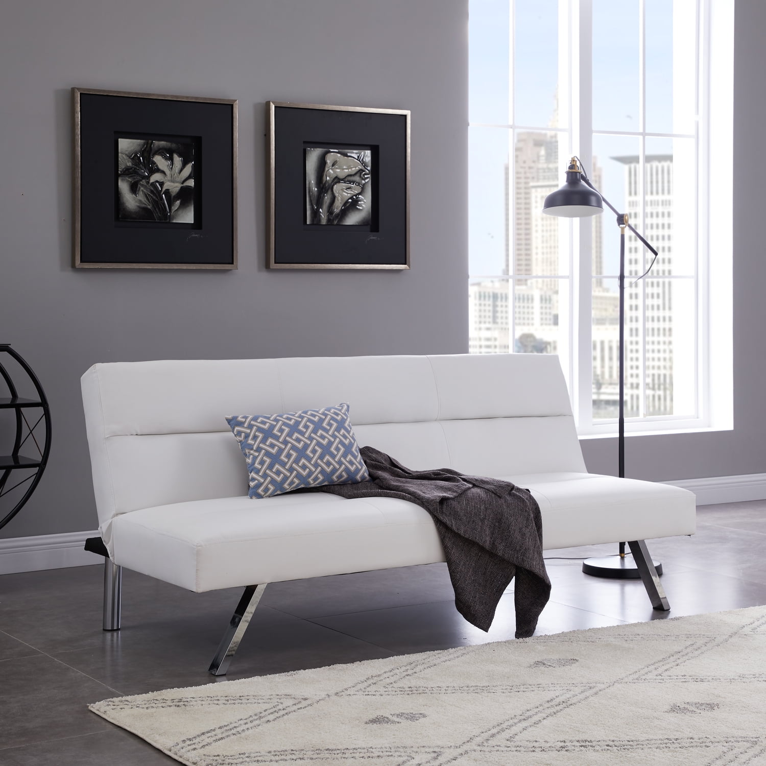 White Convertible Futon Sofa, Modern Reclining Black Sleeper Sofa ...