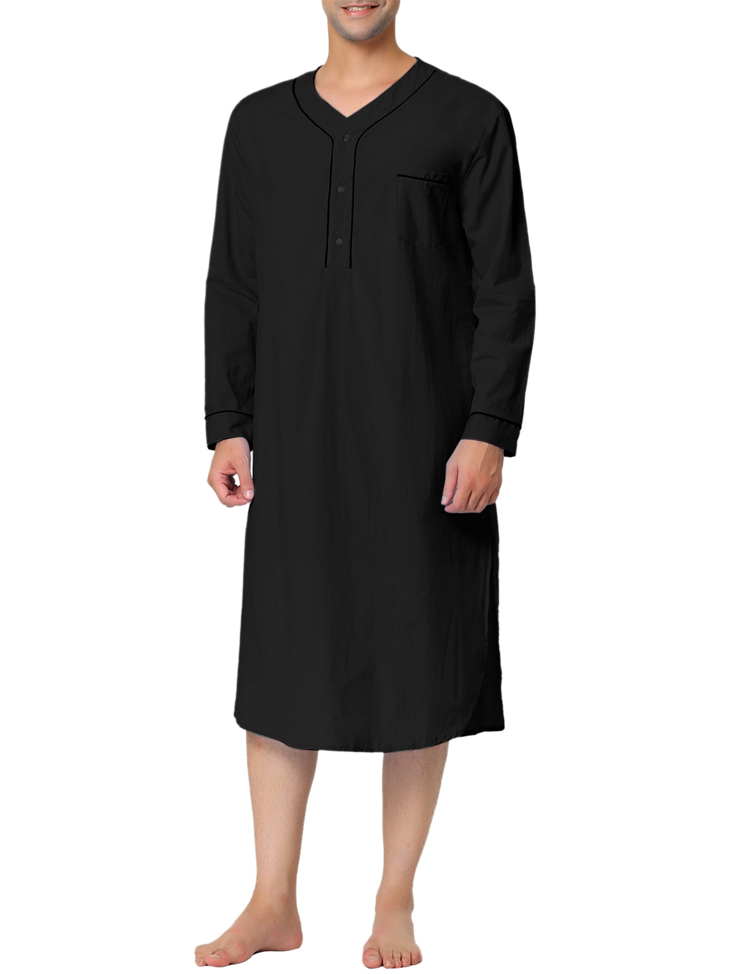 Lars Amadeus Men's Nightshirt Cotton Sleep Shirt Long Sleeve Nightgown ...