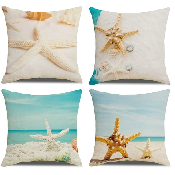 4 Pack Beach Throw Pillow Covers Decorative Ocean Coastal Theme Pillow ...