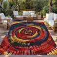 Abstract Art Outdoor Rug, Red Navy Yellow Tie-Dye Art Ethnic Style Non ...
