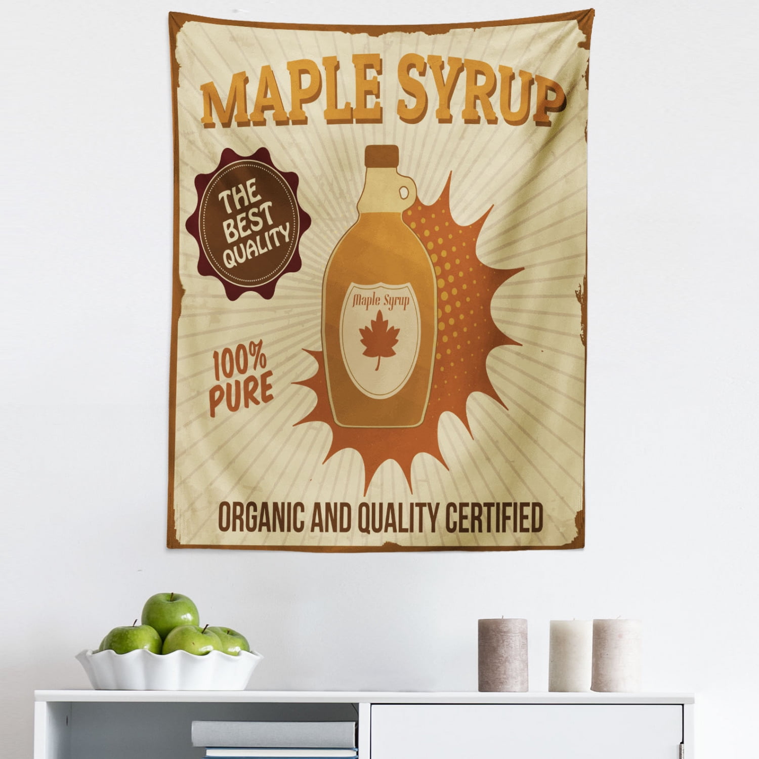 Retro Tapestry, Maple Syrup Ad with Grunge Effect Worn out Background ...