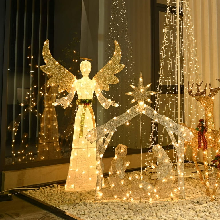 Large Outdoor Christmas Angels Lighted Glittered Trumpeting Angel