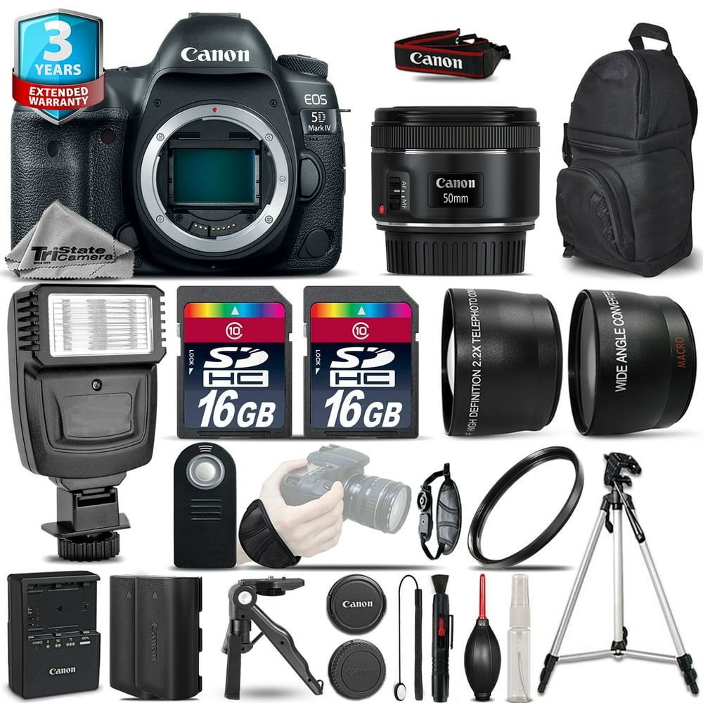 Canon EOS 5D Mark IV Camera + 50mm - 3 Lens Kit + Flash + EXT BAT + 2yr ...