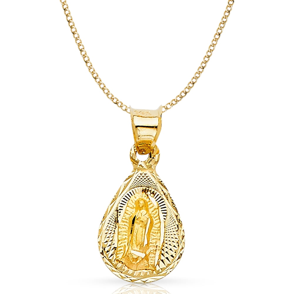 14K Yellow Gold Diamond Cut Our Lady of Guadalupe Stamp Charm Pendant ...