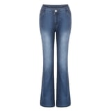 Women's Mid-Waisted Elastic Denim Jeans with Embroidery, Stretch Button ...