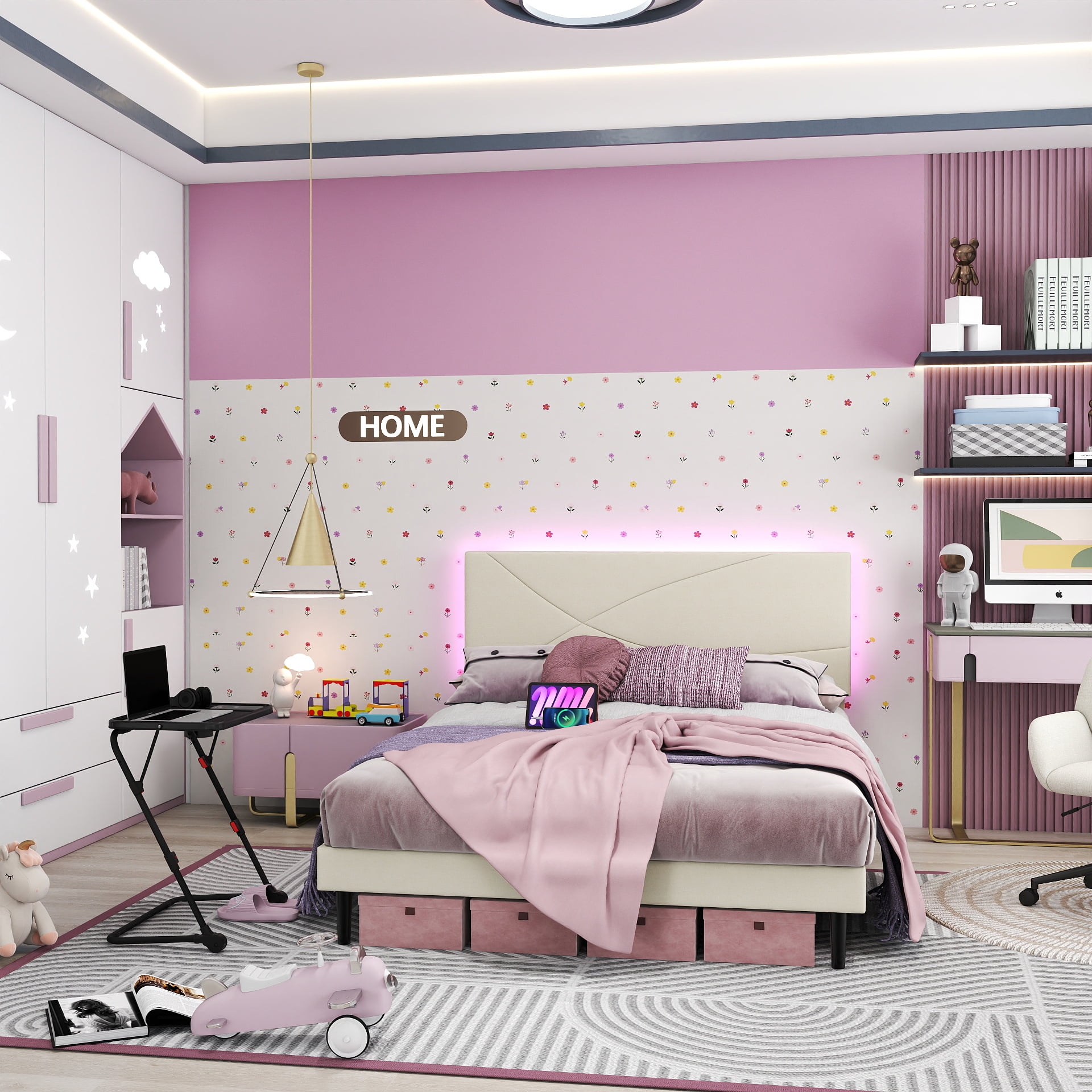 Click here for Homy Casa Queen Bed Frame With Mobile Folding Side... prices